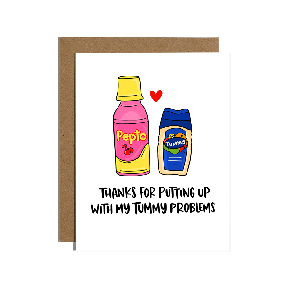 Tummy Problems Love Card – Funny Relatable Greeting – Bubblegum Stuff